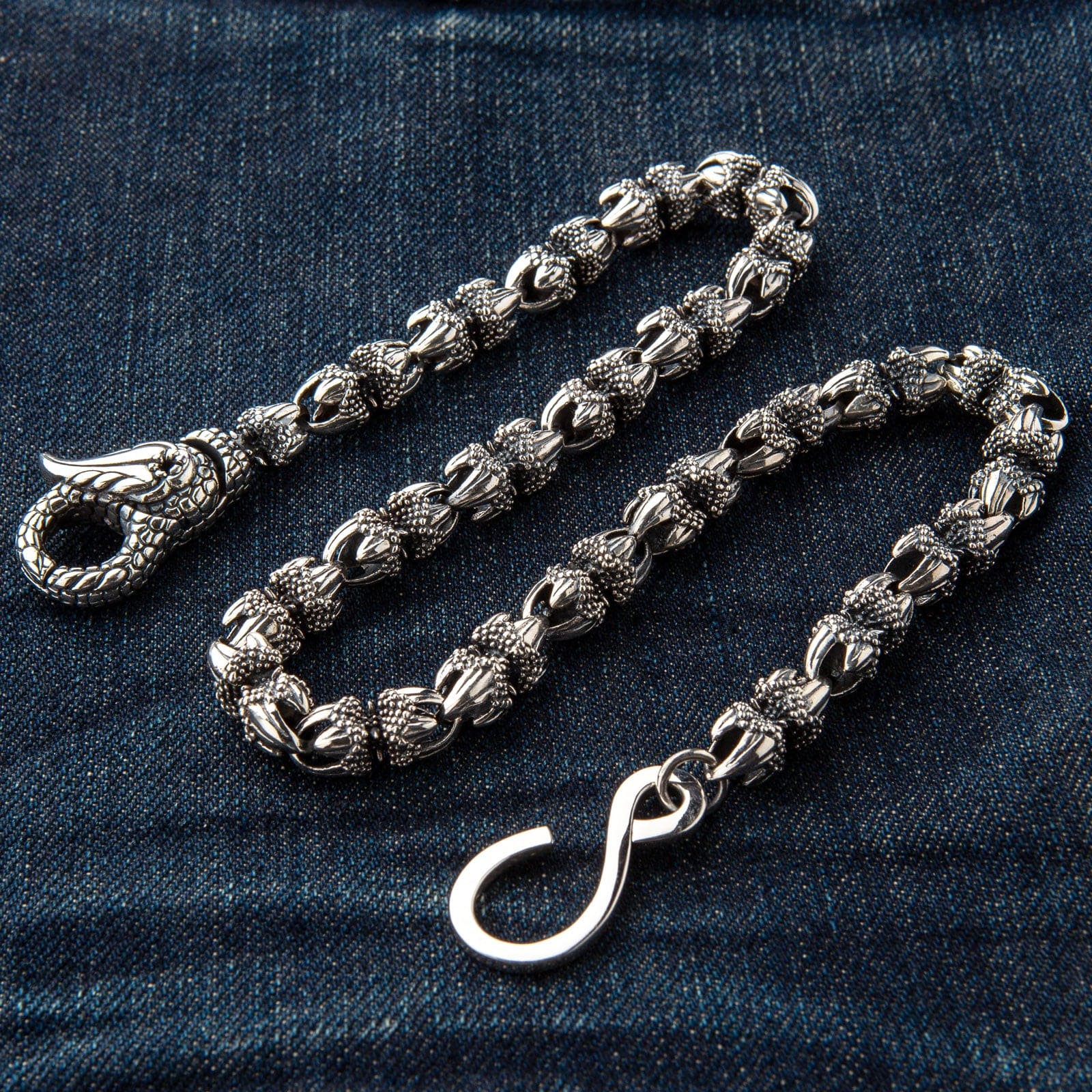 Dragon Claw Sterling Silver Wallet Chain – 22" Handmade Biker Jewelry