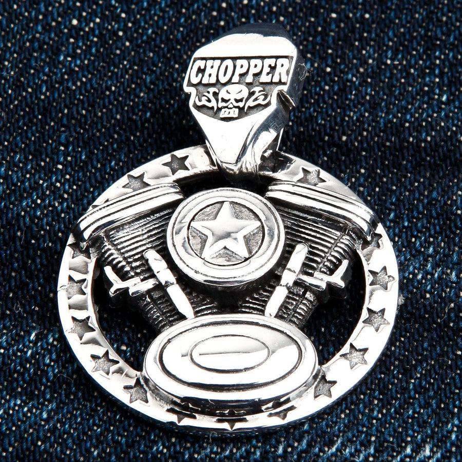 Harley Chopper Engine Sterling Silver Biker Pendant