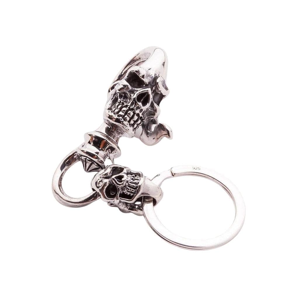 Crazy Skull Sterling Silver Biker Keychain | Gothic Wallet Holder