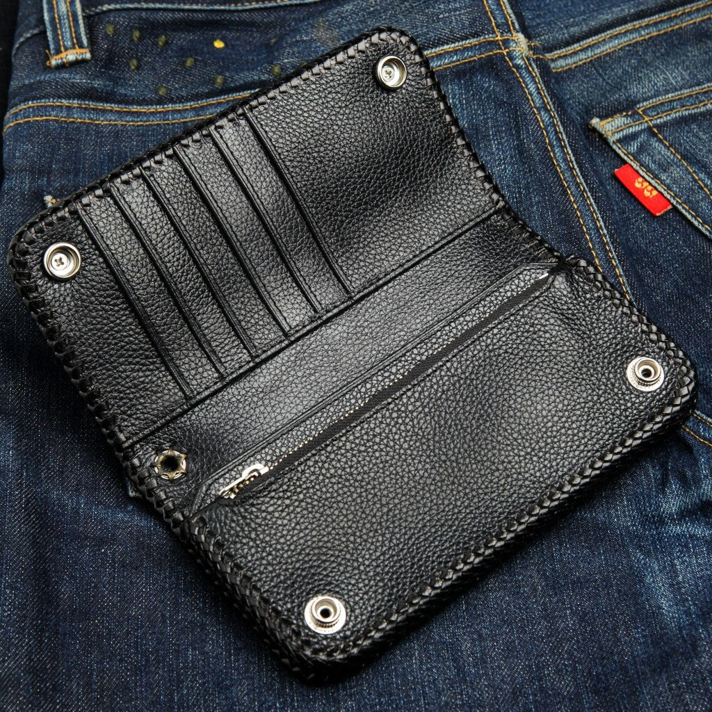 Red Stingray Leather Gothic Cross Biker Wallet | Handmade