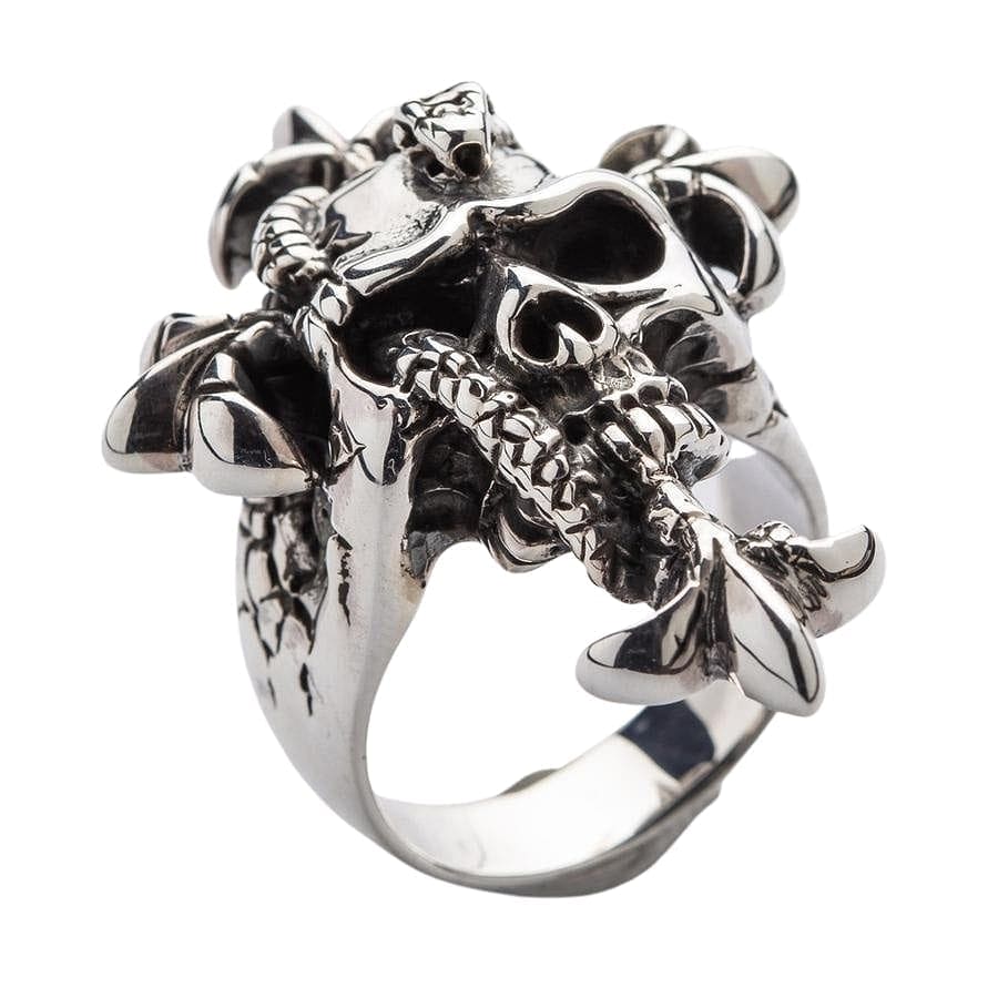 Snake Head Sterling Silver Skull Ring - Bikerringshop