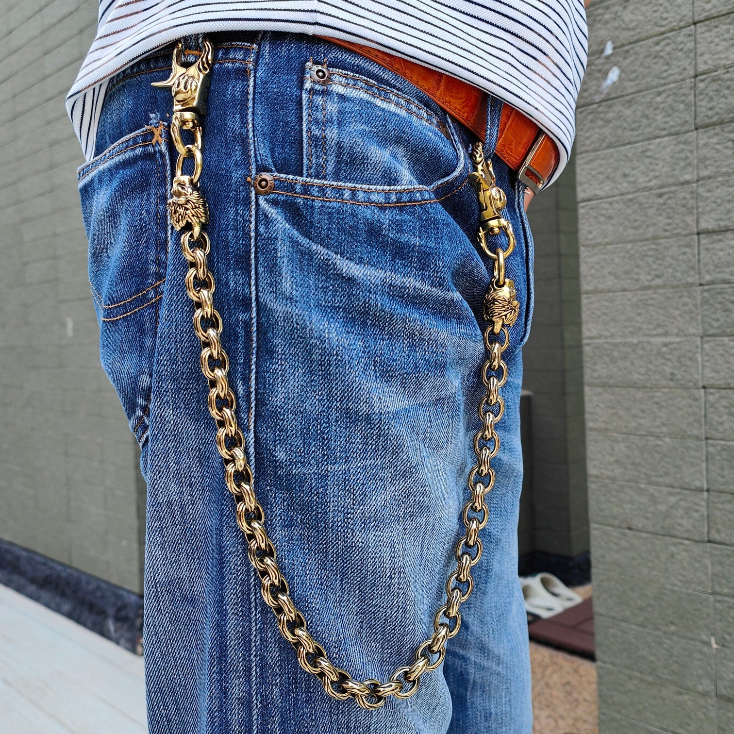 Lion Brass Wallet Chain | Heavy 275g Biker Jean Chain