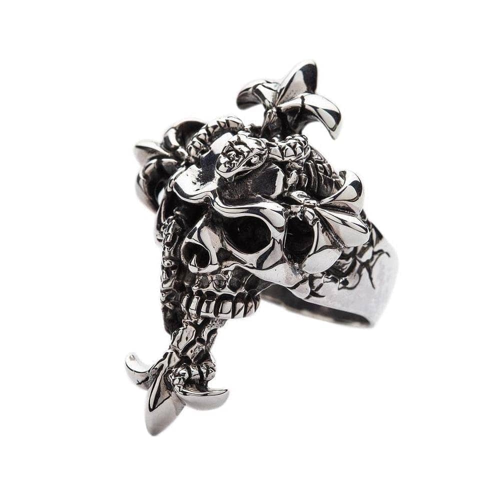 Snake Head Sterling Silver Skull Ring - Bikerringshop