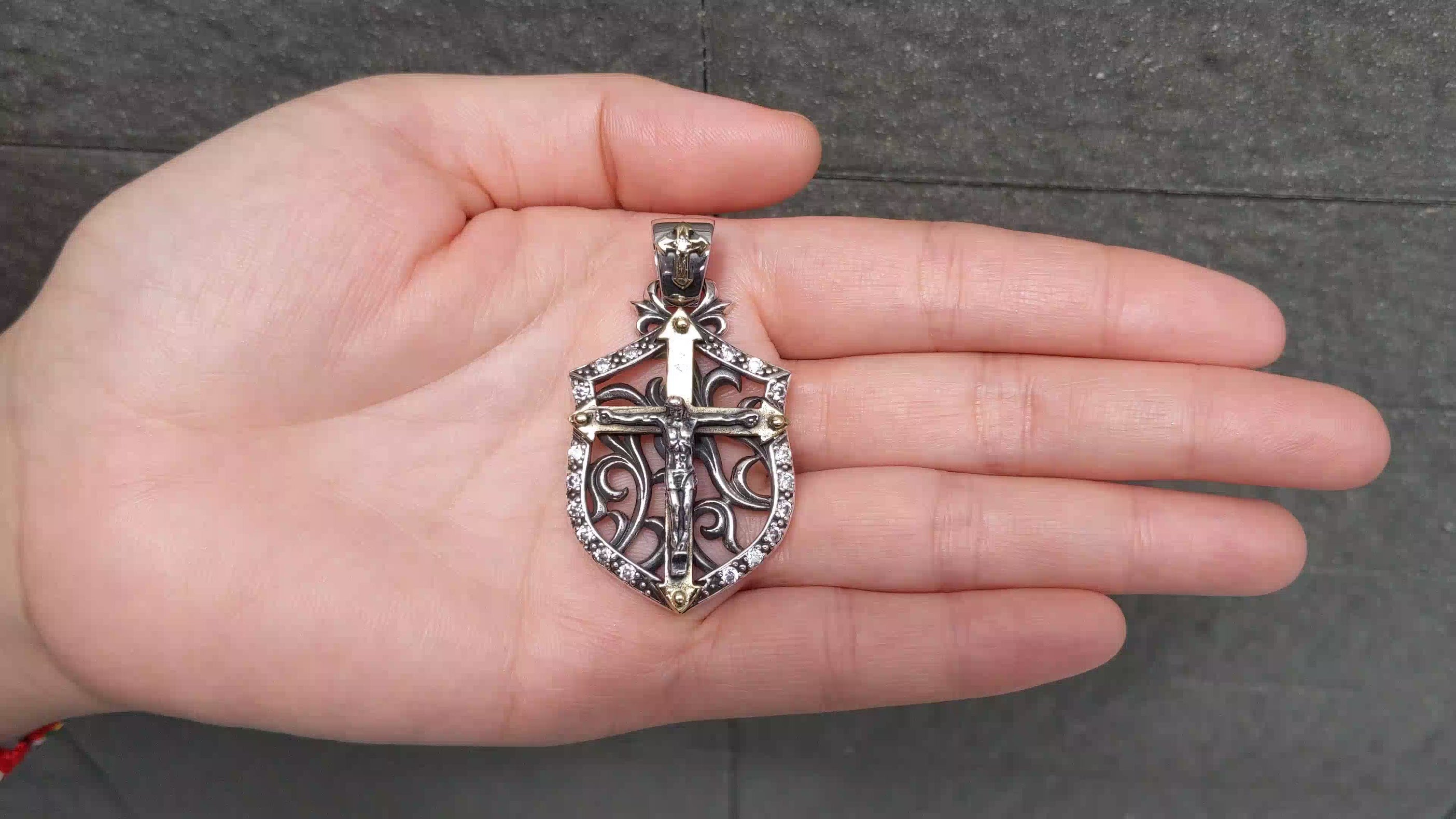 Rocker Cross Sterling Silver Crucifix Jesus Pendant - Bikerringshop