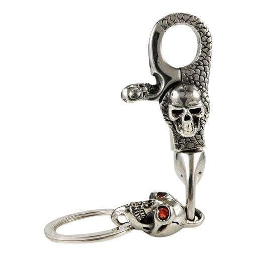 Red Garnet Eye Skull Sterling Silver Biker Key Chain