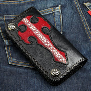 Red Stingray Leather Gothic Cross Biker Wallet | Handmade