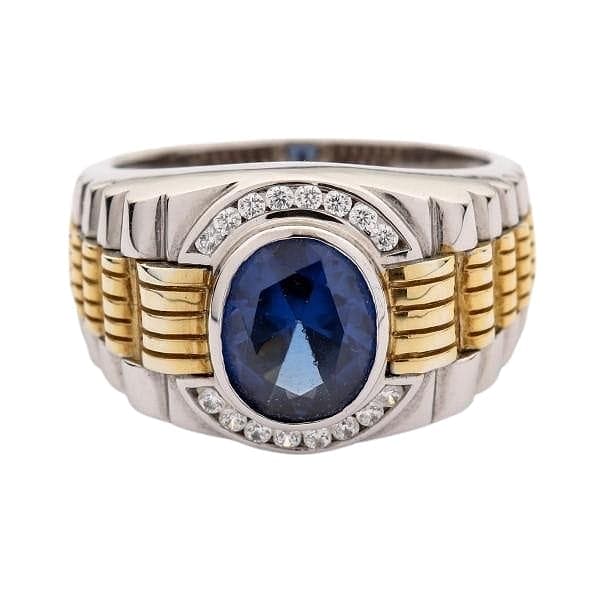 Sapphire Gold & Silver Two-Tone Men's Rolex Ring – 925 Sterling Silver ...