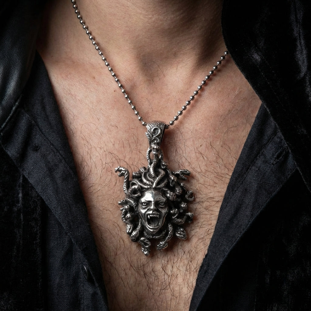 Medusa Head Pendant | Handcrafted Sterling Silver Gorgon