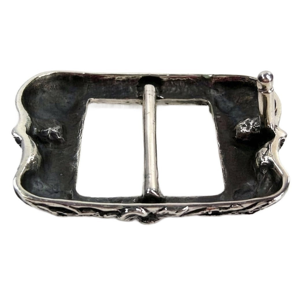 Skull & Roses Garnet Sterling Silver Belt Buckle | Biker