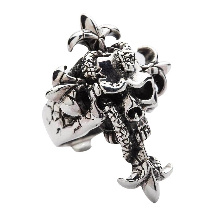 Snake Head Sterling Silver Skull Ring - Bikerringshop