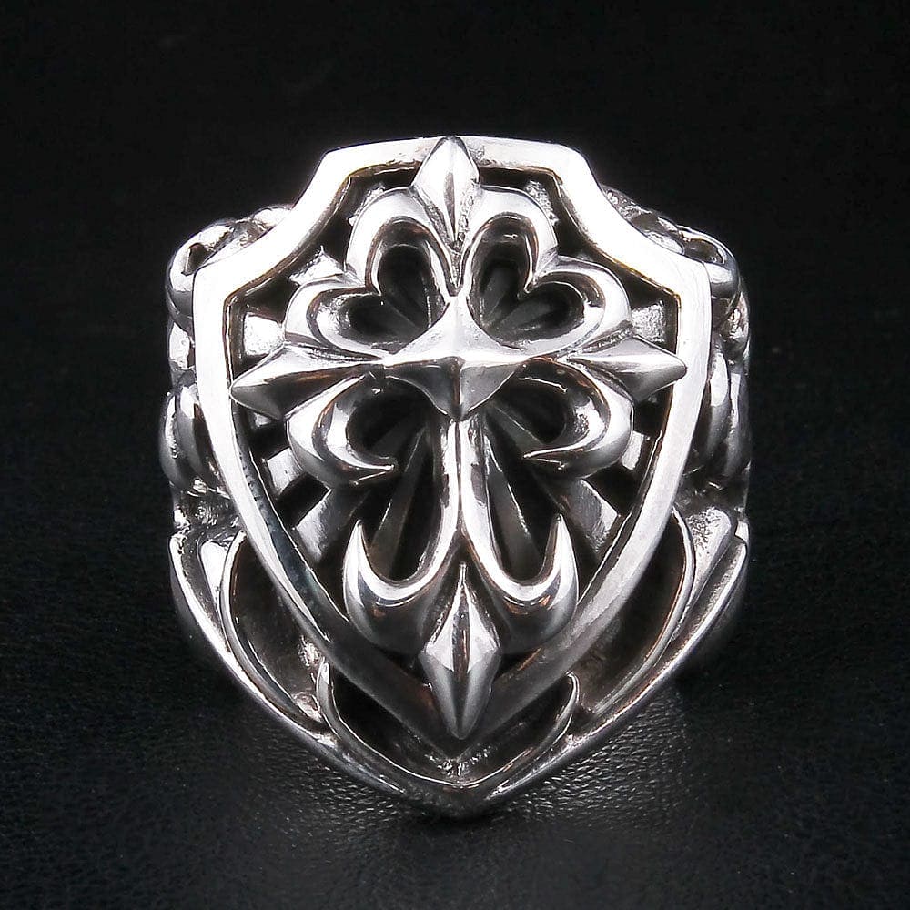 Large Shield Cross Ring in Sterling Silver - Bikerringshop