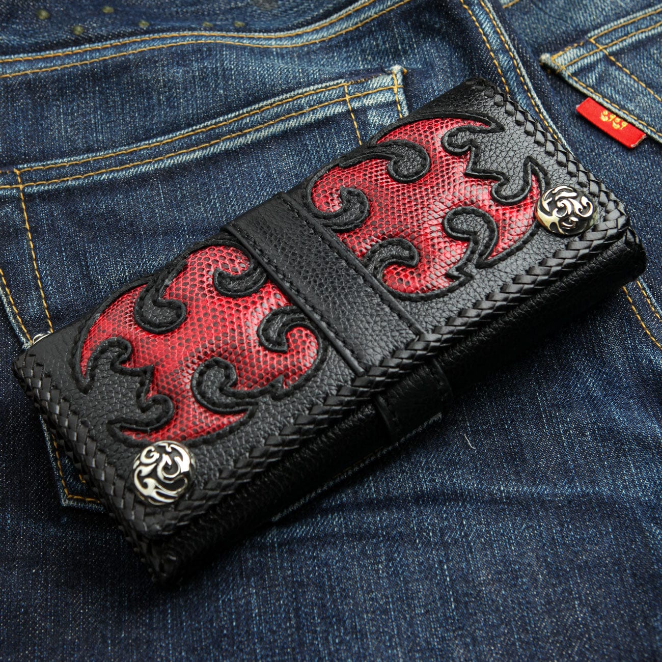 Red Scorpion Design Genuine Leather Tri-fold Biker Wallet - Bikerringshop