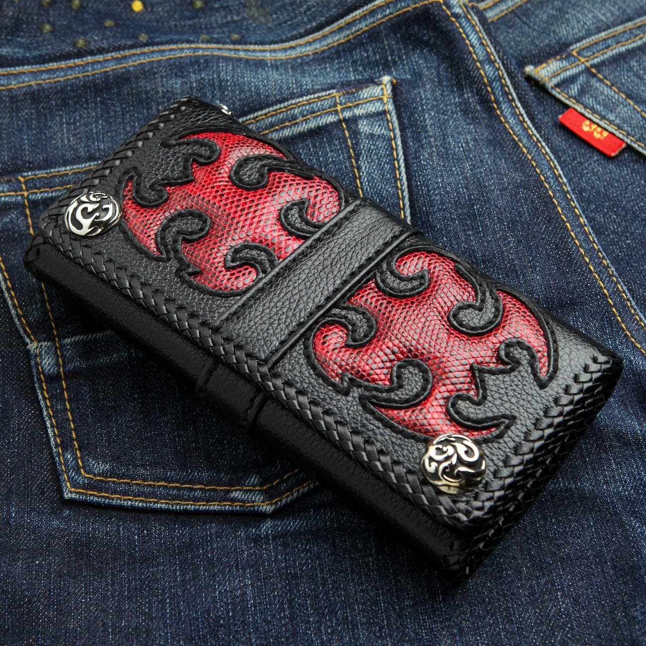 Red Scorpion Design Genuine Leather Tri-fold Biker Wallet - Bikerringshop
