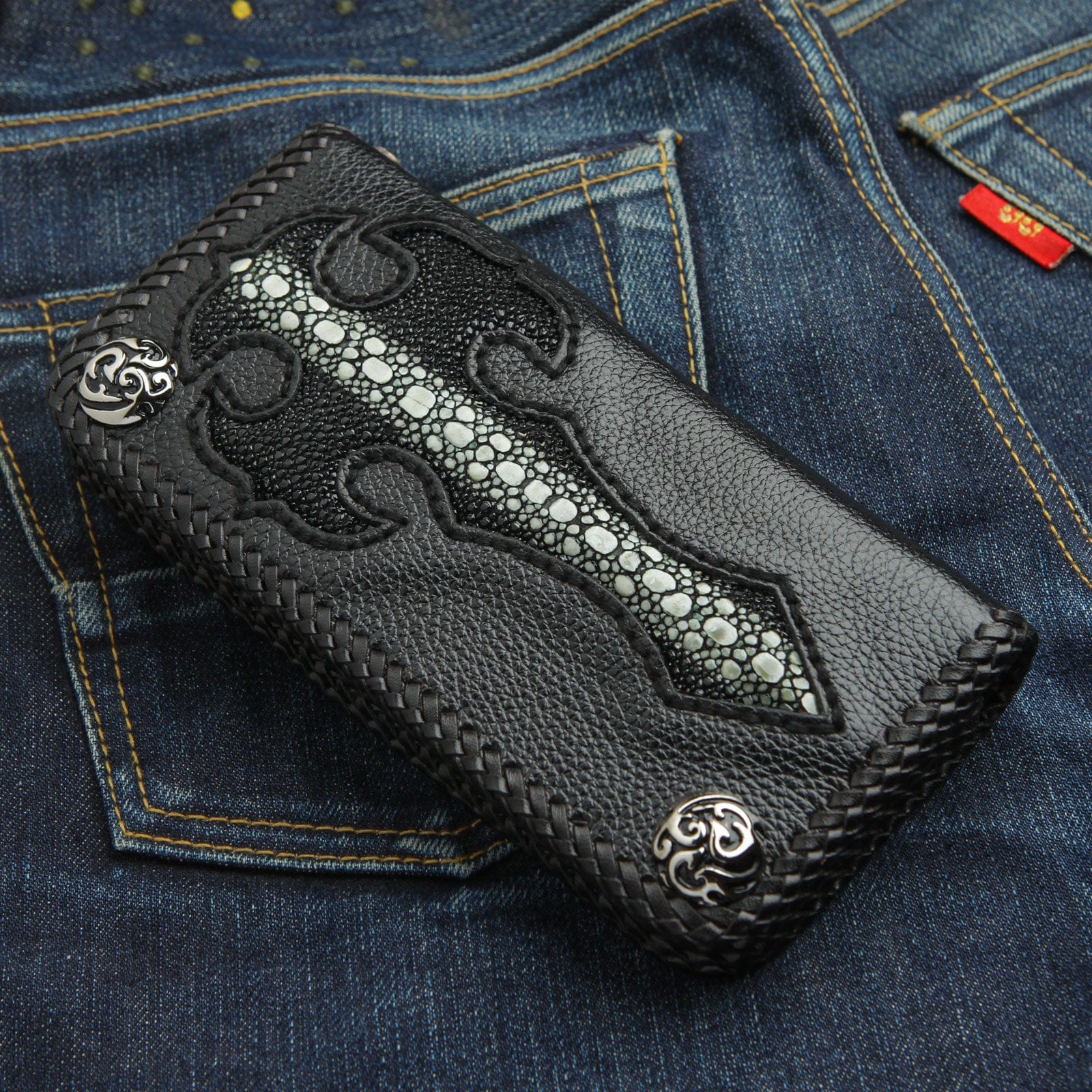 Gothic Cross Stingray Leather Biker Wallet