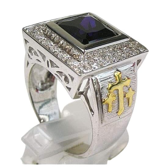 Princess Amethyst Sterling Silver Christian Bishop Ring
