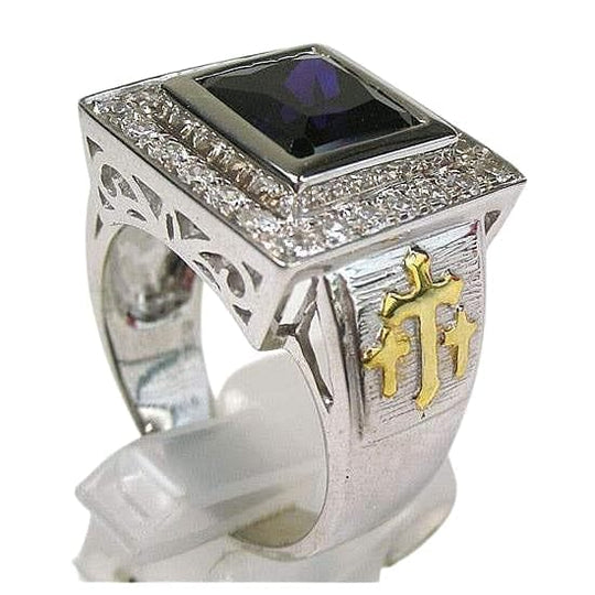 Princess Amethyst Sterling Silver Christian Bishop Ring