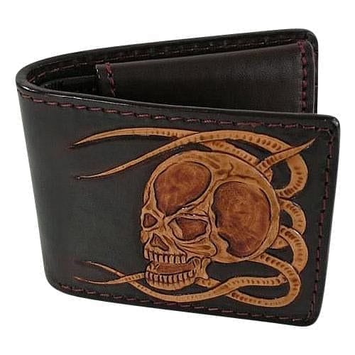 Skull Bifold Wallet, genuine leather gothic wallet